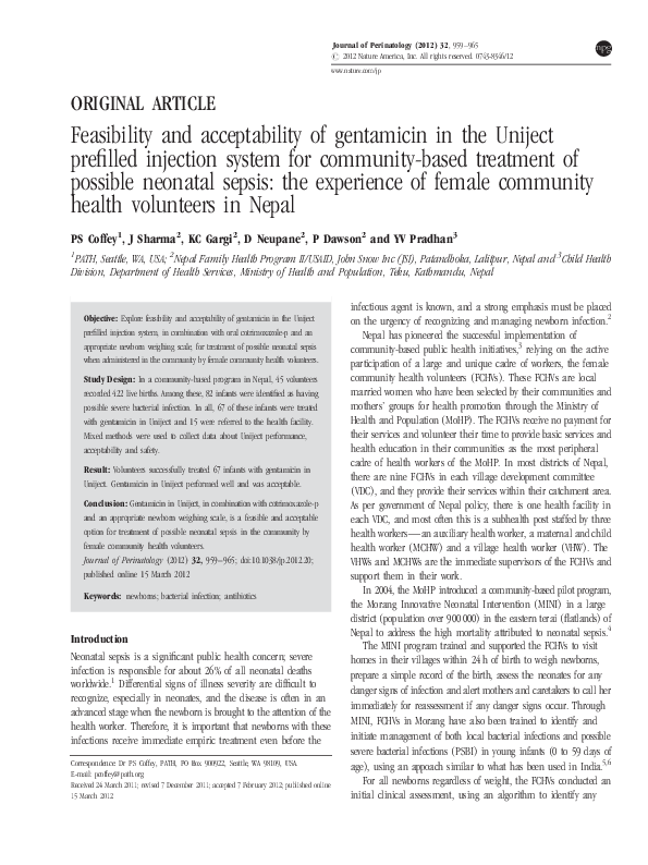 (PDF) Feasibility and acceptability of gentamicin in the Uniject ...