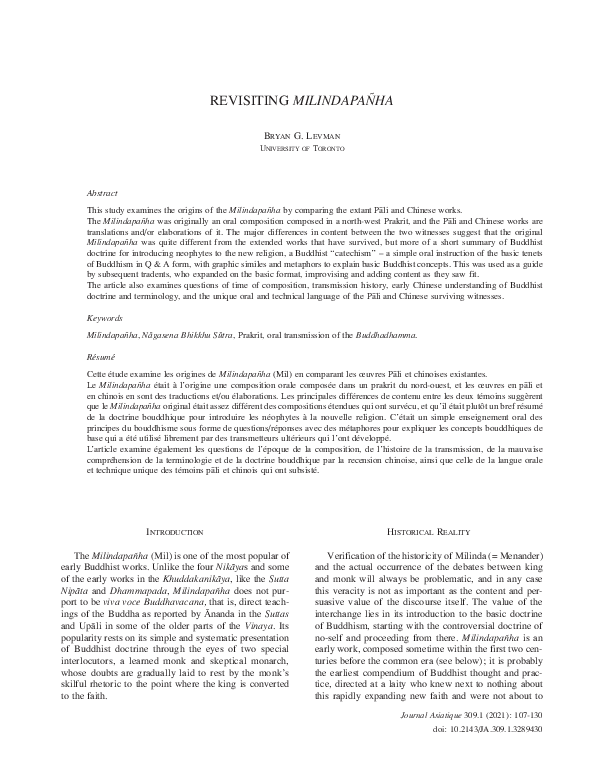 (PDF) REVISITING MILINDAPAÑHA