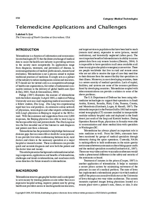 (PDF) Telemedicine Applications and Challenges