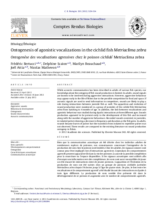 (PDF) Ontogenesis of agonistic vocalizations in the cichlid fish ...