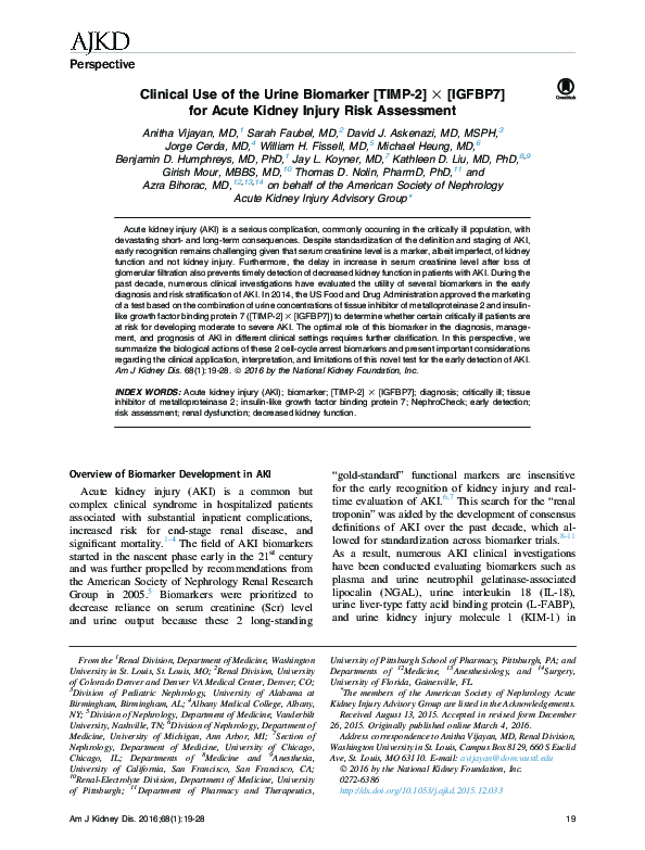 (PDF) Clinical Use of the Urine Biomarker [TIMP-2] × [IGFBP7] for Acute ...
