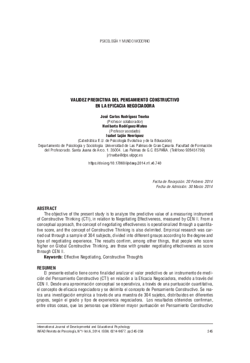 (PDF) Validez Predictiva Del Pensamiento Constructivo en La Eficacia ...