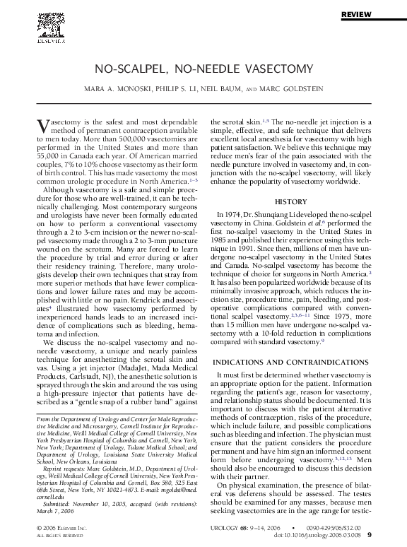 (PDF) No-scalpel, no-needle vasectomy