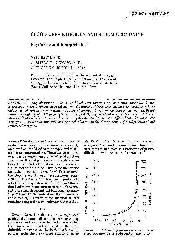 (PDF) Blood urea nitrogen and serum creatininePhysiology and ...
