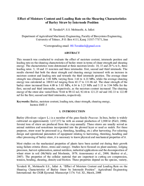 (PDF) Effect of Moisture Content and Loading Rate on the Shearing ...