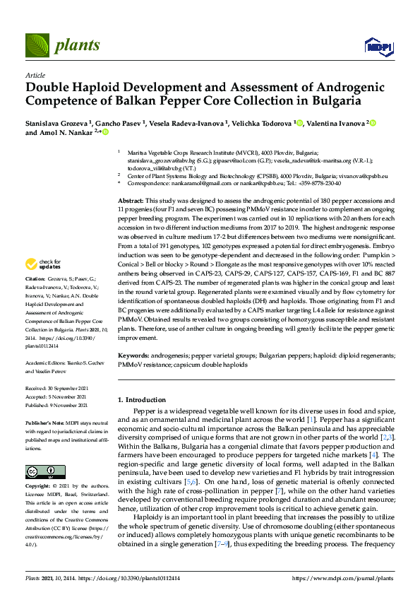 (PDF) Double Haploid Development and Assessment of Androgenic ...