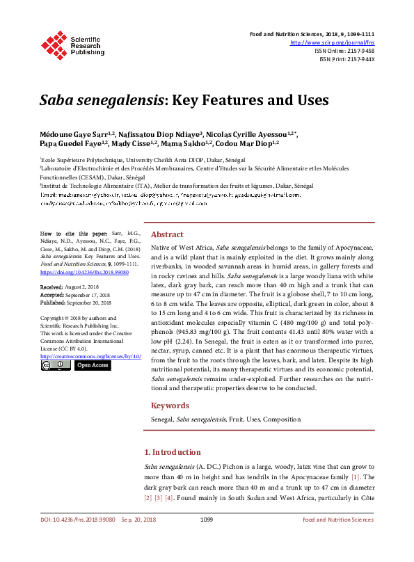 (PDF) Saba senegalensis: Key Features and Uses