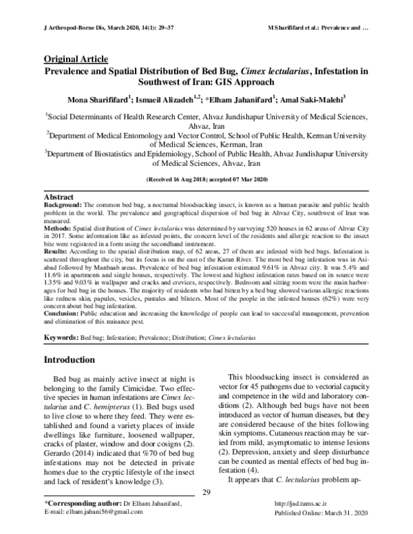 (PDF) Prevalence and Spatial Distribution of Bed Bug, Cimex lectularius ...