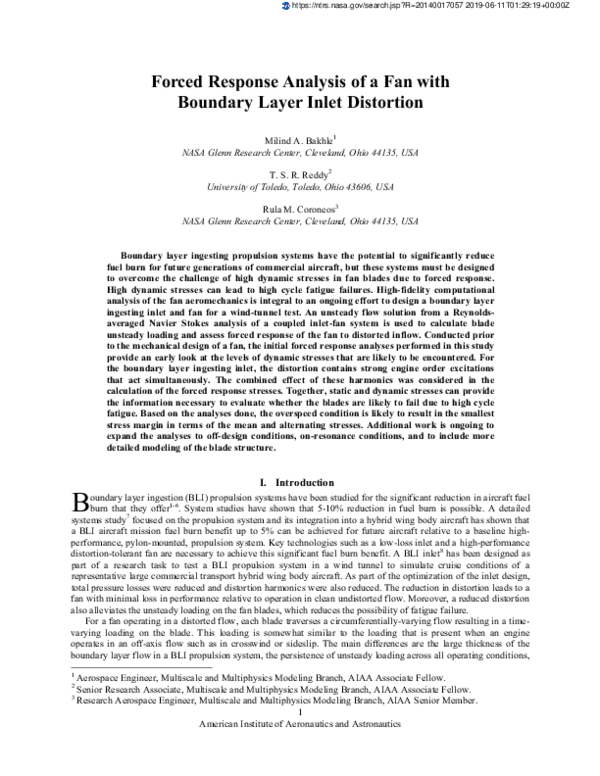 (PDF) Forced Response Analysis of a Fan with Boundary Layer Inlet ...