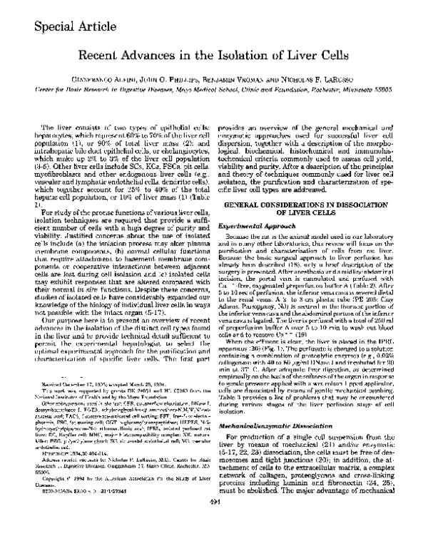 (PDF) Recent Advances In the Isolation of Liver Cells