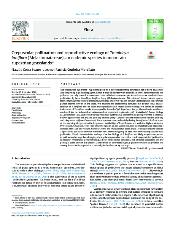 (PDF) Crepuscular pollination and reproductive ecology of Trembleya ...