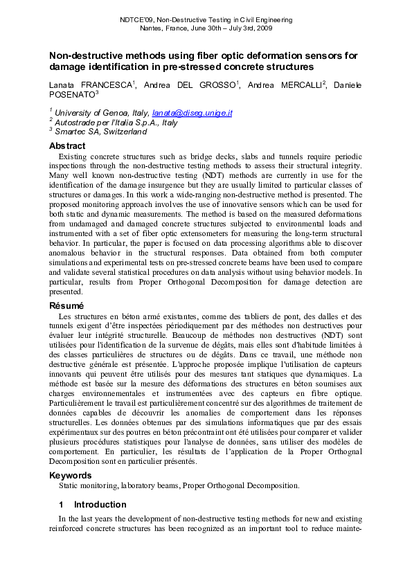 (PDF) Non-destructive methods using fiber optic deformation sensors for damage identification in ...