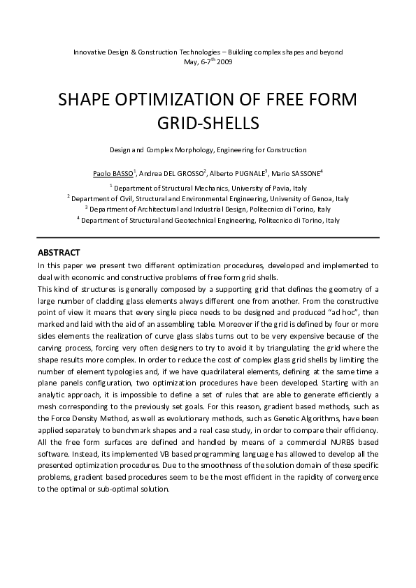 (PDF) Shape Optimization of free form grid-shells