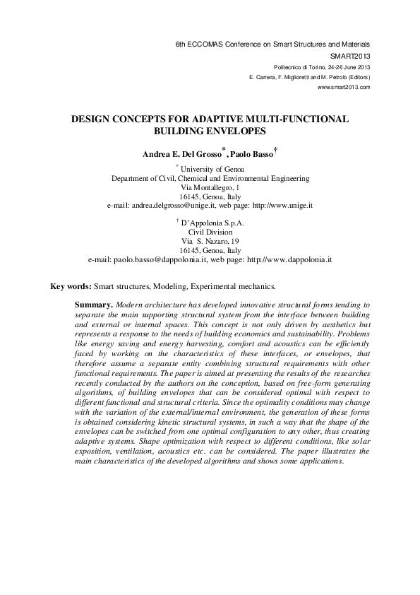 (PDF) Design concepts for adaptive multi-functional building envelopes