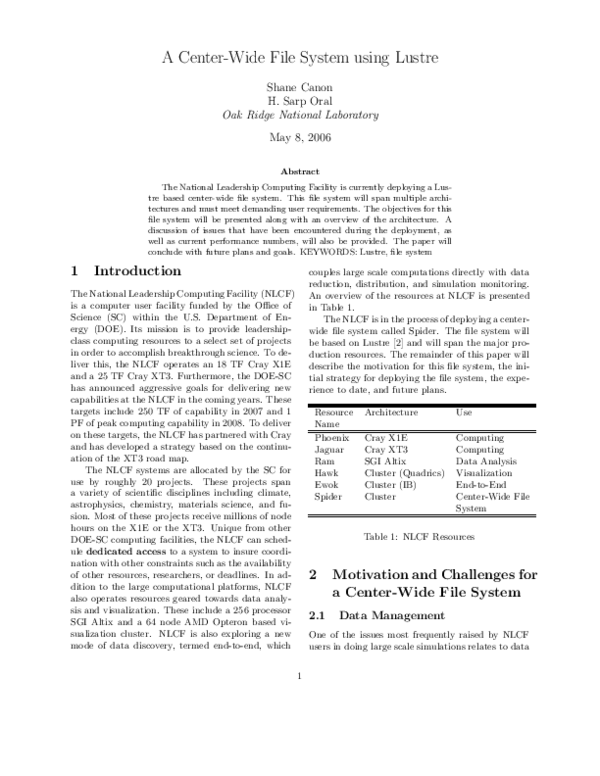 (PDF) A Center-wide File System using Lustre | Shane Canon - Academia.edu