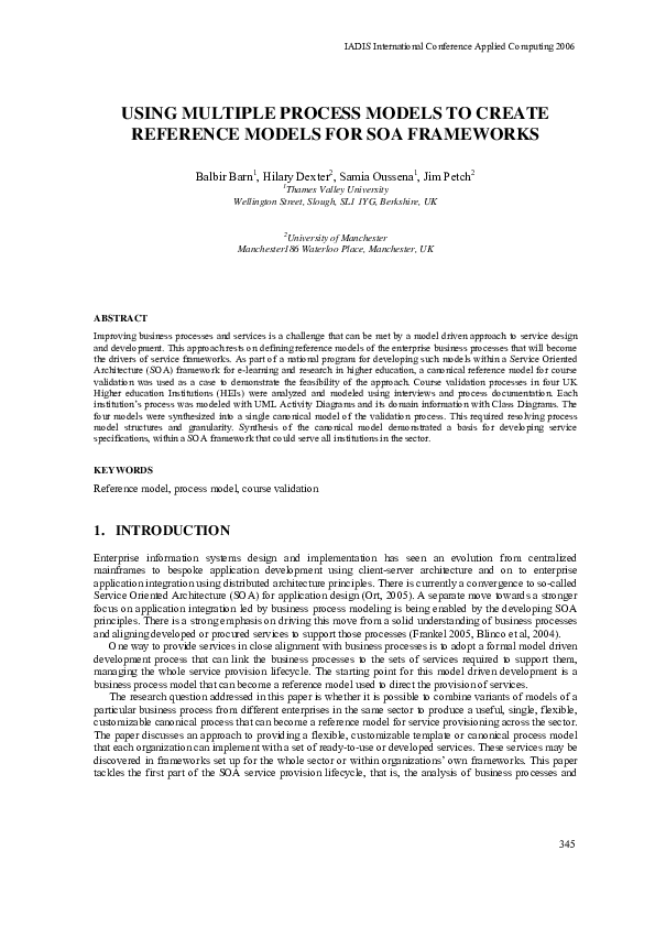 Pdf Using Multiple Process Models To Create Reference Models For Soa