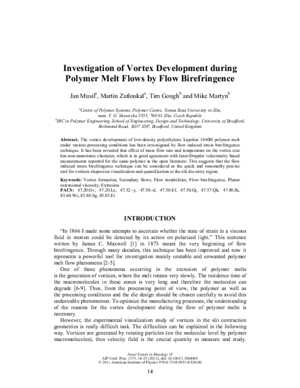 (PDF) Investigation of Vortex Development during Polymer Melt Flows by ...