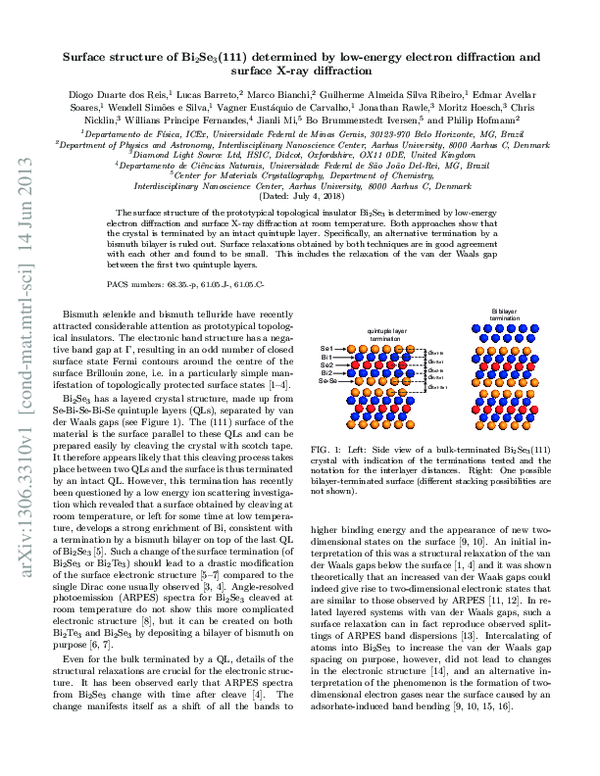 (PDF) Surface structure of Bi_{2}Se_{3}(111) determined by low-energy ...
