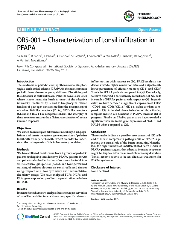 (PDF) OR5-001 – Characterization of tonsil infiltration in PFAPA