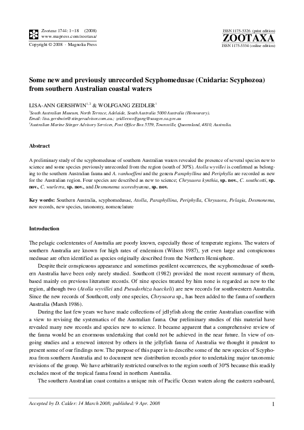 (PDF) Some new and previously unrecorded Scyphomedusae (Cnidaria ...