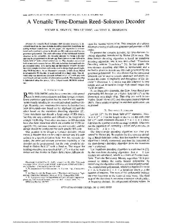 (PDF) A versatile time-domain Reed-Solomon decoder