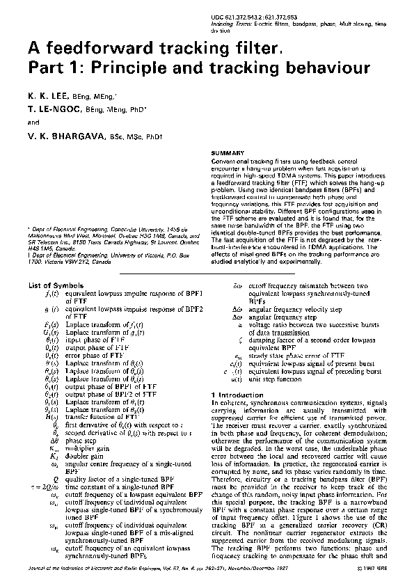Pdf A Feedforward Tracking Filter Part 1 Principle And Tracking