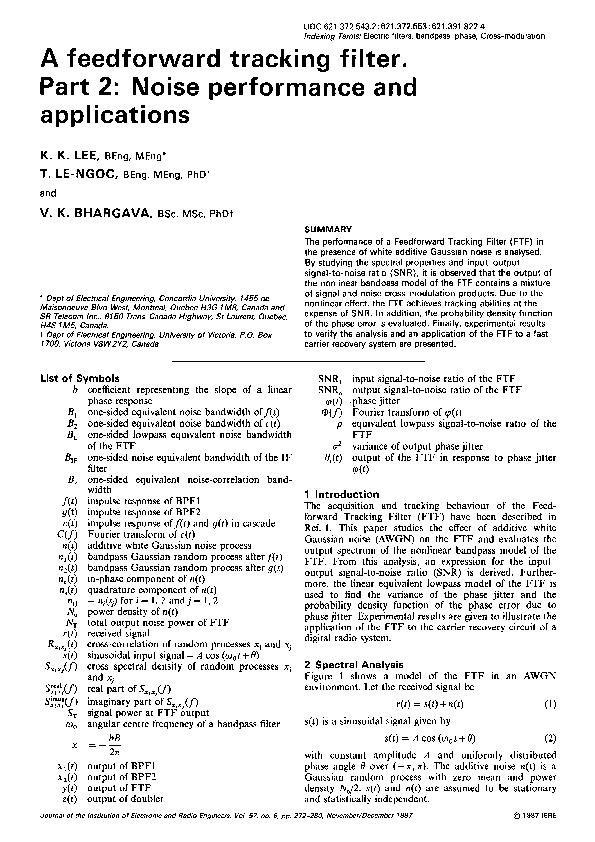 Pdf A Feedforward Tracking Filter Part 2 Noise Performance And