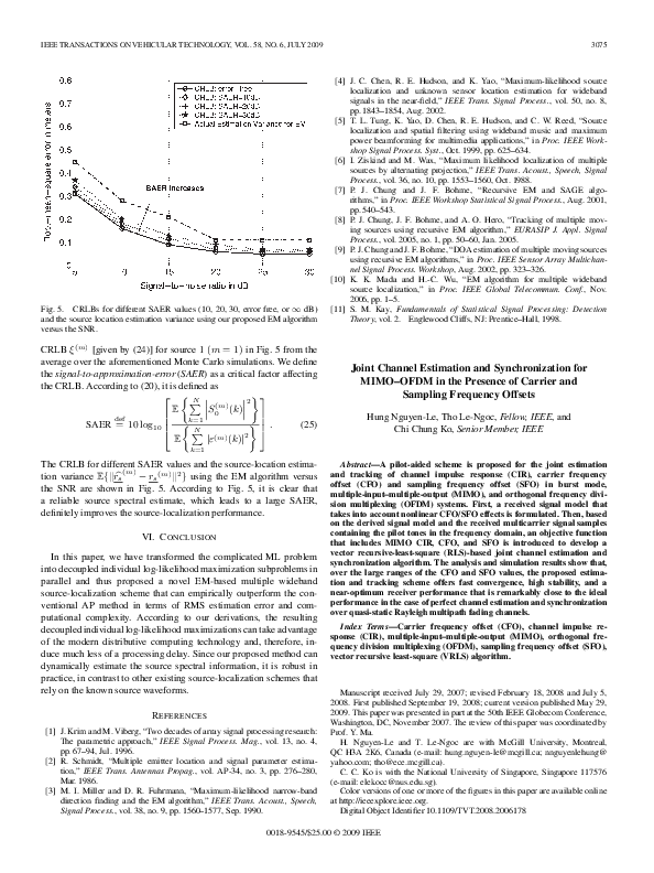 (PDF) Joint Channel Estimation and Synchronization for MIMO–OFDM in the Presence of Carrier and ...