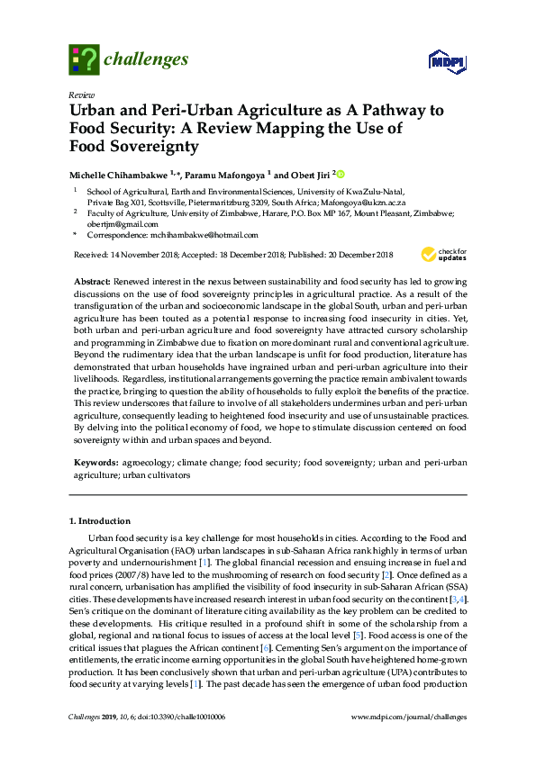 (PDF) Urban and Peri-Urban Agriculture as A Pathway to Food Security: A ...