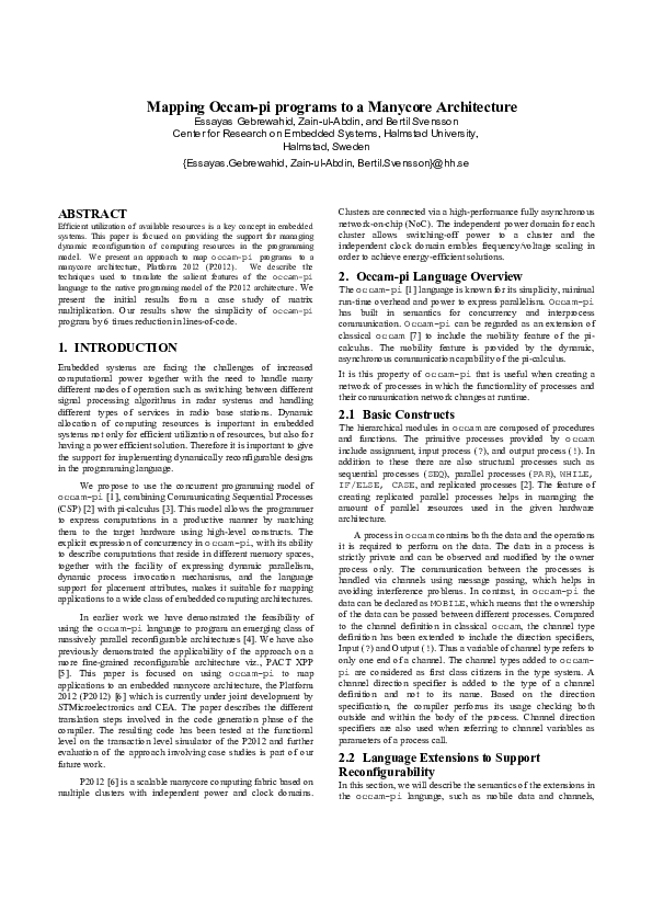 (PDF) Mapping Occam-pi programs to a Manycore Architecture