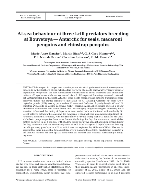 (PDF) At-sea behaviour of three krill predators breeding at Bouvetøya ...