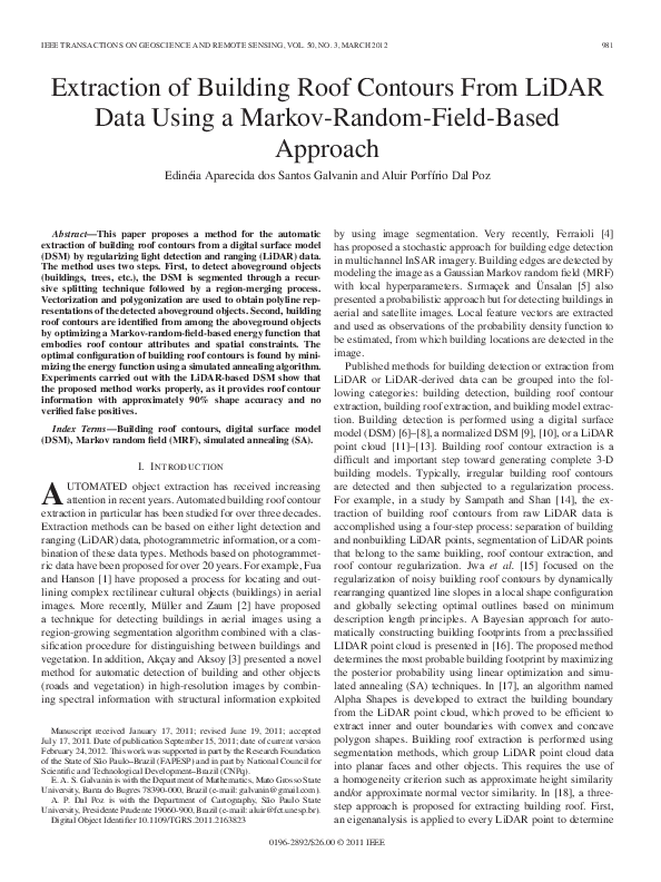 Pdf Extraction Of Building Roof Contours From Lidar Data Using A Markov Random Field Based