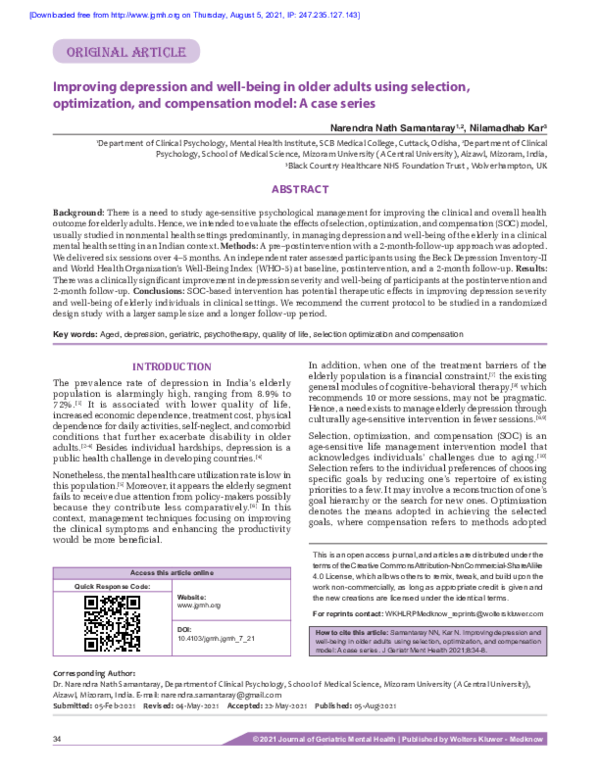 (PDF) Improving depression and well-being in older adults using ...