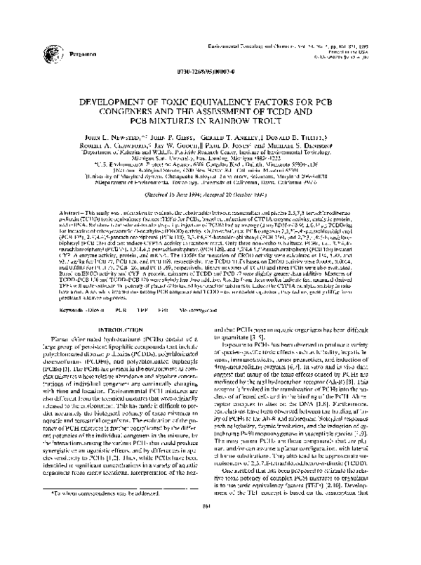 (PDF) Development of Toxic Equivalency Factors for PCB Congeners and ...