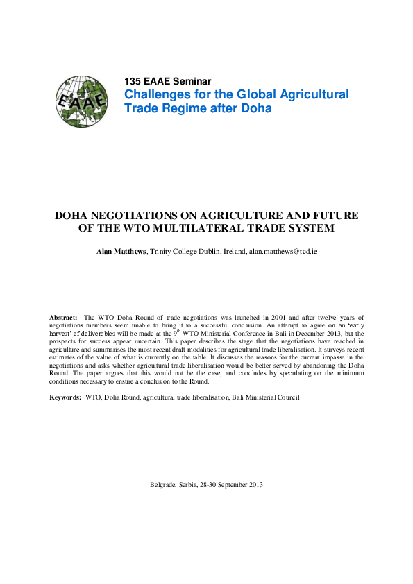 (PDF) Doha negotiations on agriculture and future of the WTO ...