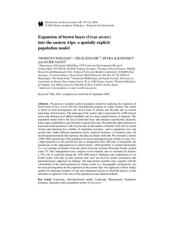 Pdf Expansion Of Brown Bears Ursus Arctos Into The Eastern Alps A Spatially Explicit