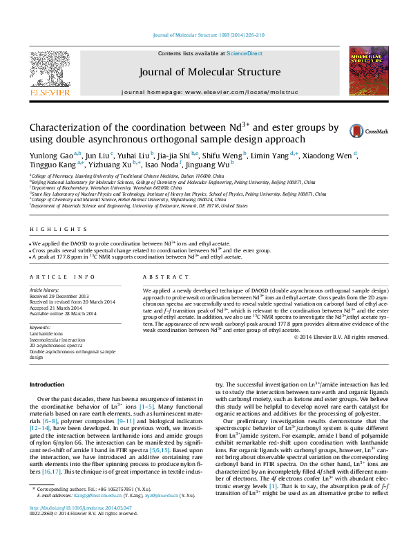 Pdf Characterization Of The Coordination Between Nd3 And Ester Groups By Using Double