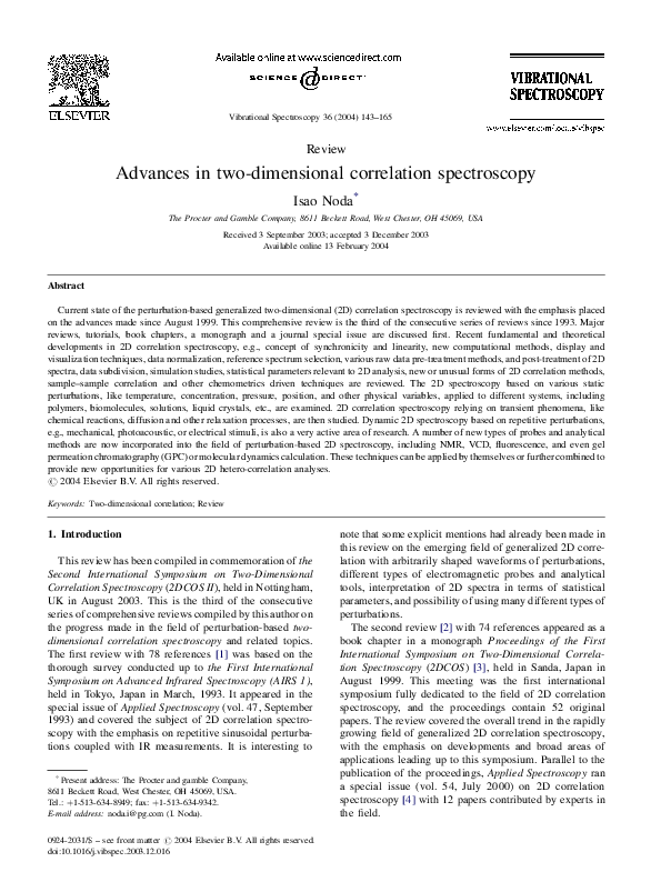 (PDF) Advances in two-dimensional correlation spectroscopy