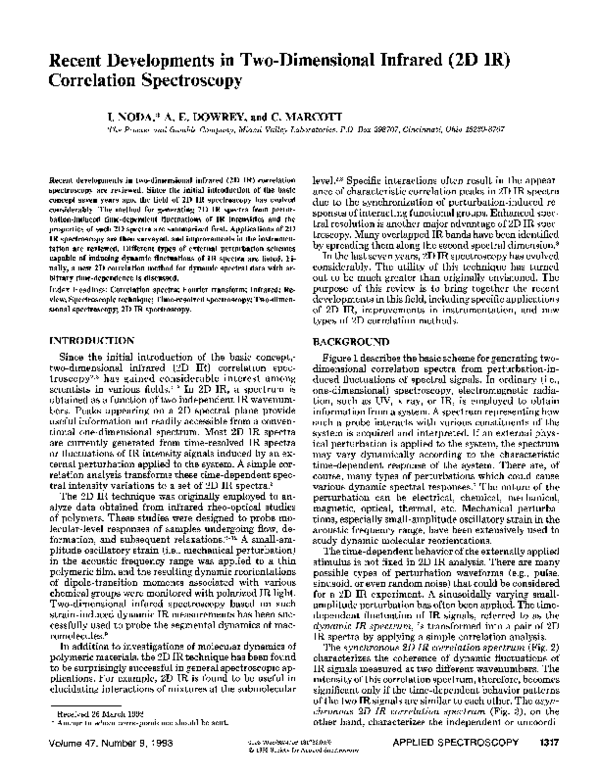 (PDF) Recent Developments in Two-Dimensional Infrared (2D IR) Correlation Spectroscopy