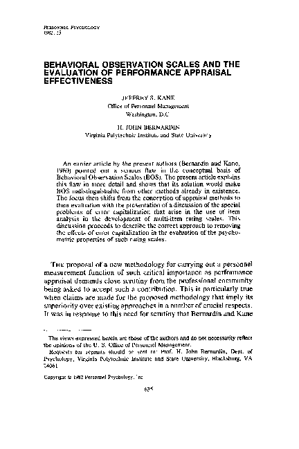 (PDF) Behavioral Observation Scales and the Evaluation of Performance ...