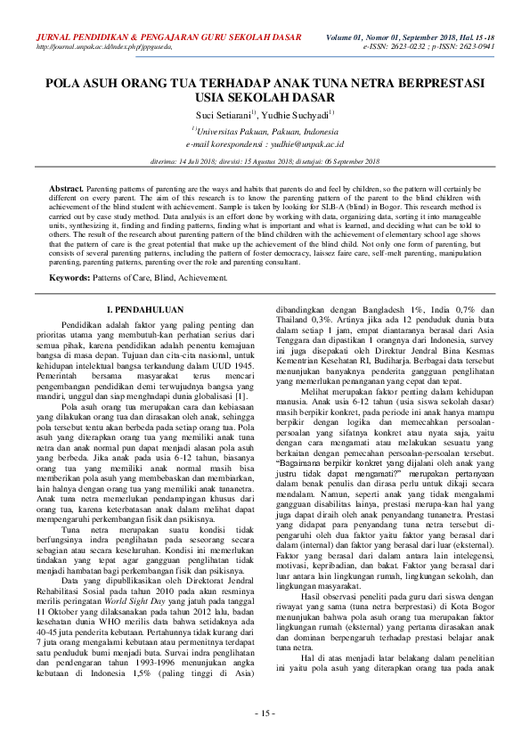 (PDF) Pola Asuh Orang Tua Terhadap Anak Tuna Netra Berprestasi Usia Sekolah Dasar