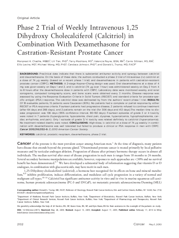 (PDF) Phase 2 trial of weekly intravenous 1,25 dihydroxy ...