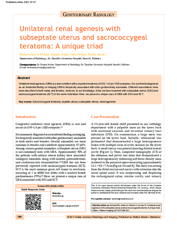 (PDF) Unilateral renal agenesis with subseptate uterus and ...