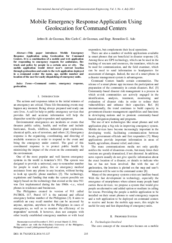 (PDF) Mobile Emergency Response Application Using Geolocation for ...