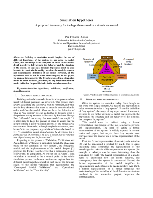 Pdf Simulation Hypotheses A Proposed Taxonomy For The Hypotheses Used