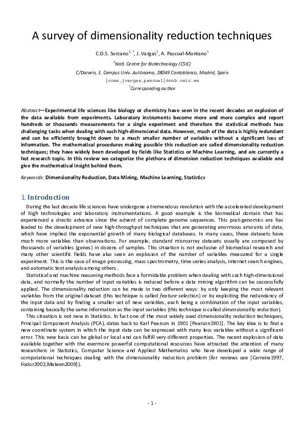(PDF) A survey of dimensionality reduction techniques