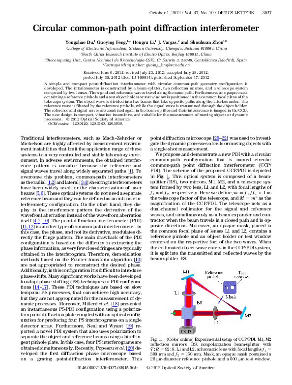 Pdf Circular Common Path Point Diffraction Interferometer