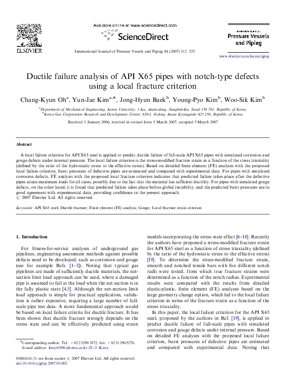 (PDF) Ductile failure analysis of API X65 pipes with notch-type defects ...