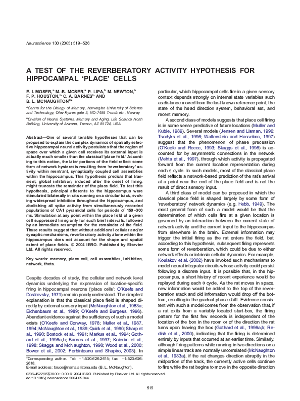 (PDF) A test of the reverberatory activity hypothesis for hippocampal ...