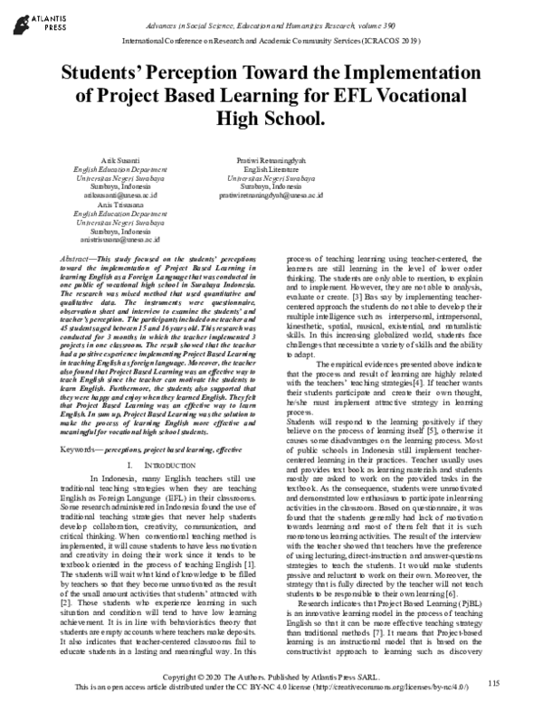 (PDF) Students’ Perception Toward the Implementation of Project Based ...